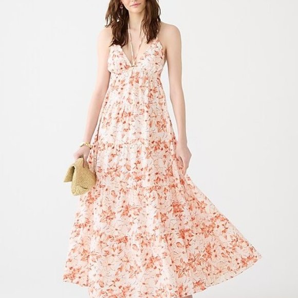 J. Crew | Dresses | J Crew Strappy Linen Maxi Dress In Breezy Blooms ...